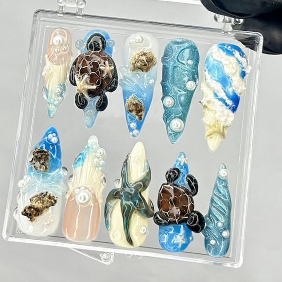 Makeup | Under The Sea Press On Nails 3d Sea Turtle Beach Theme ...